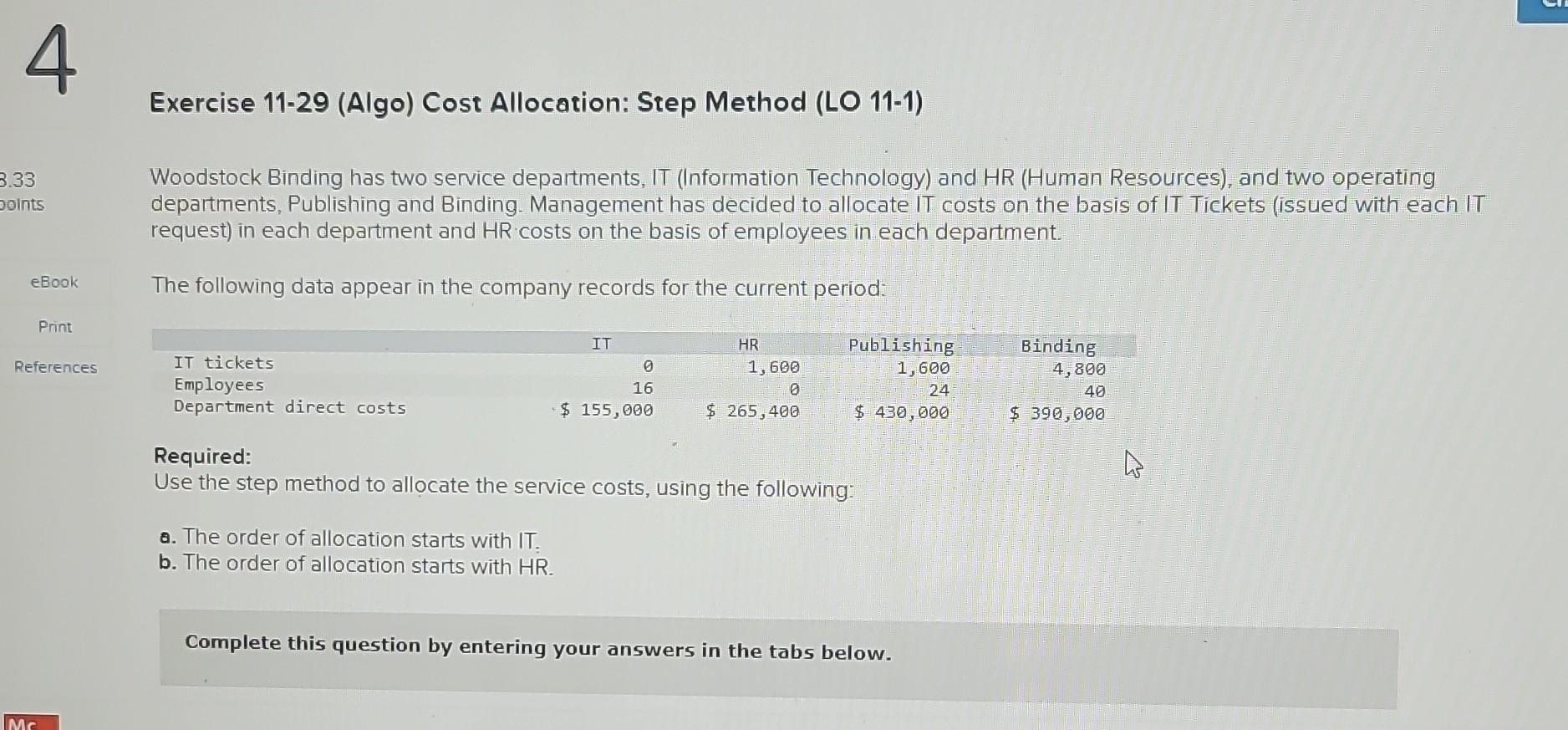 Solved Exercise 11-29 (Algo) Cost Allocation: Step Method | Chegg.com