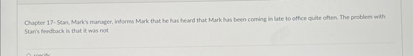 Solved Chapter 17- ﻿Stan, Mark's manager, informs Mark that | Chegg.com