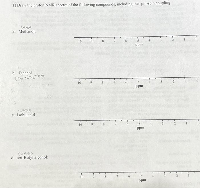 Solved 1) Draw the proton NMR spectra of the following | Chegg.com