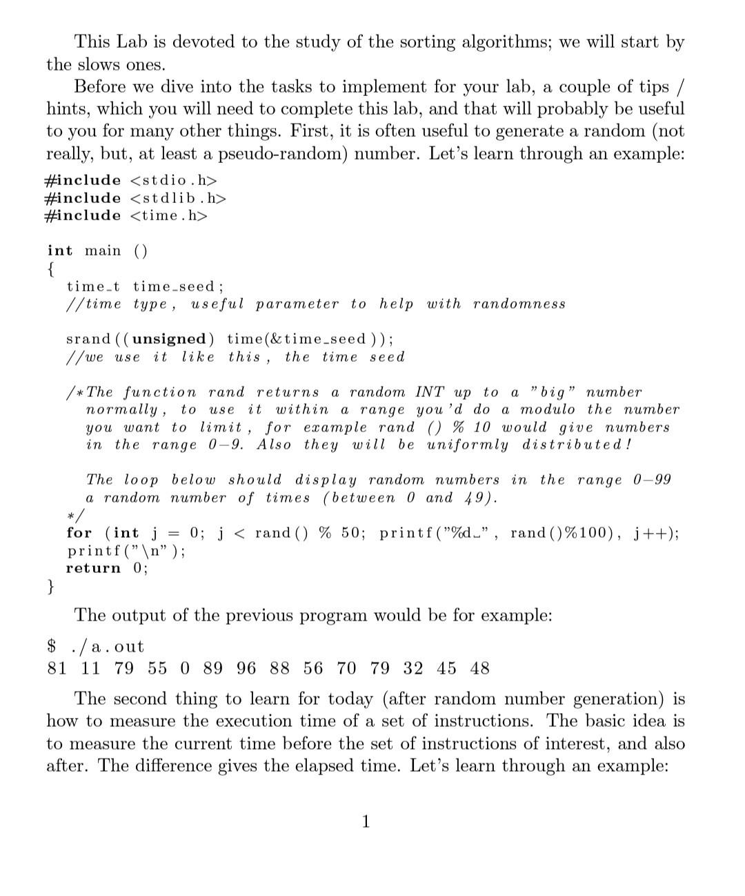 Solved This Lab is devoted to the study of the sorting | Chegg.com
