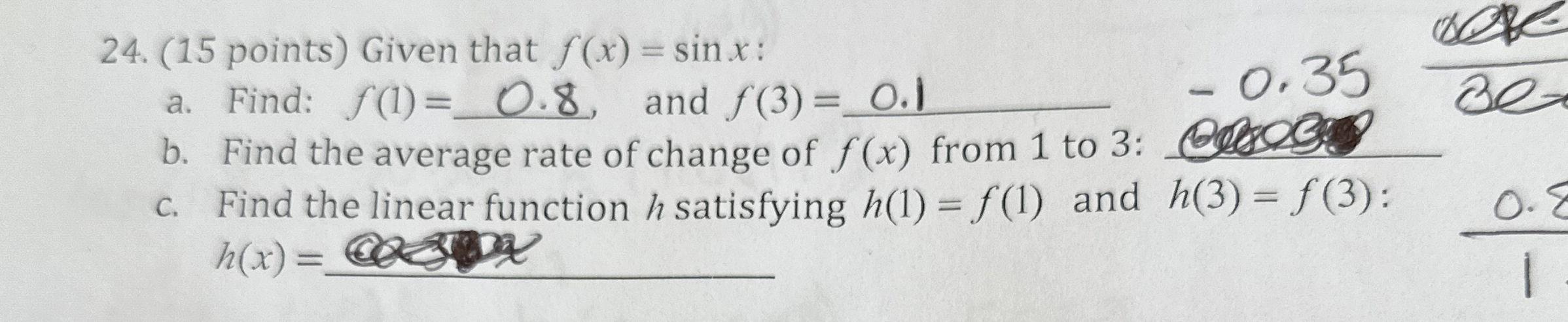 Solved (15 ﻿points) ﻿Given that f(x)=sinx ﻿:a. ﻿Find: f(1)= | Chegg.com