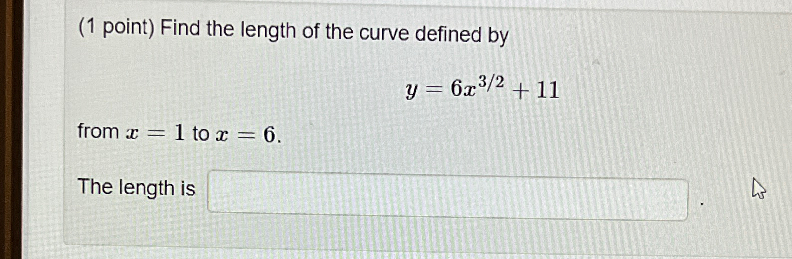 Solved (1 ﻿point) ﻿Find the length of the curve defined | Chegg.com