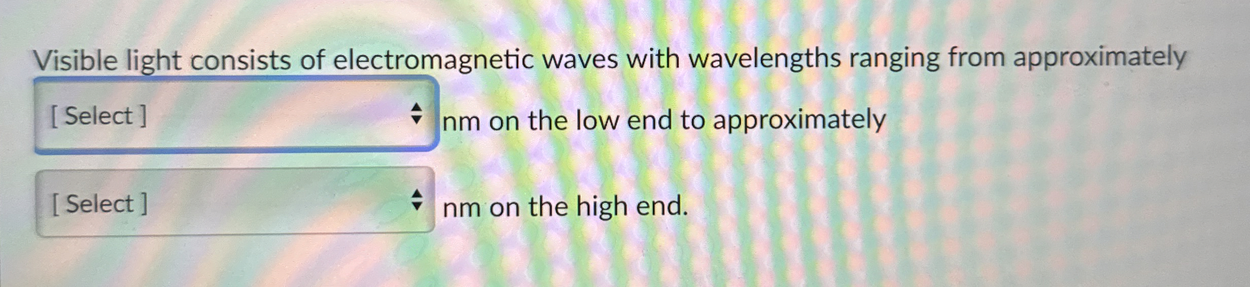 Solved Visible light consists of electromagnetic waves with | Chegg.com