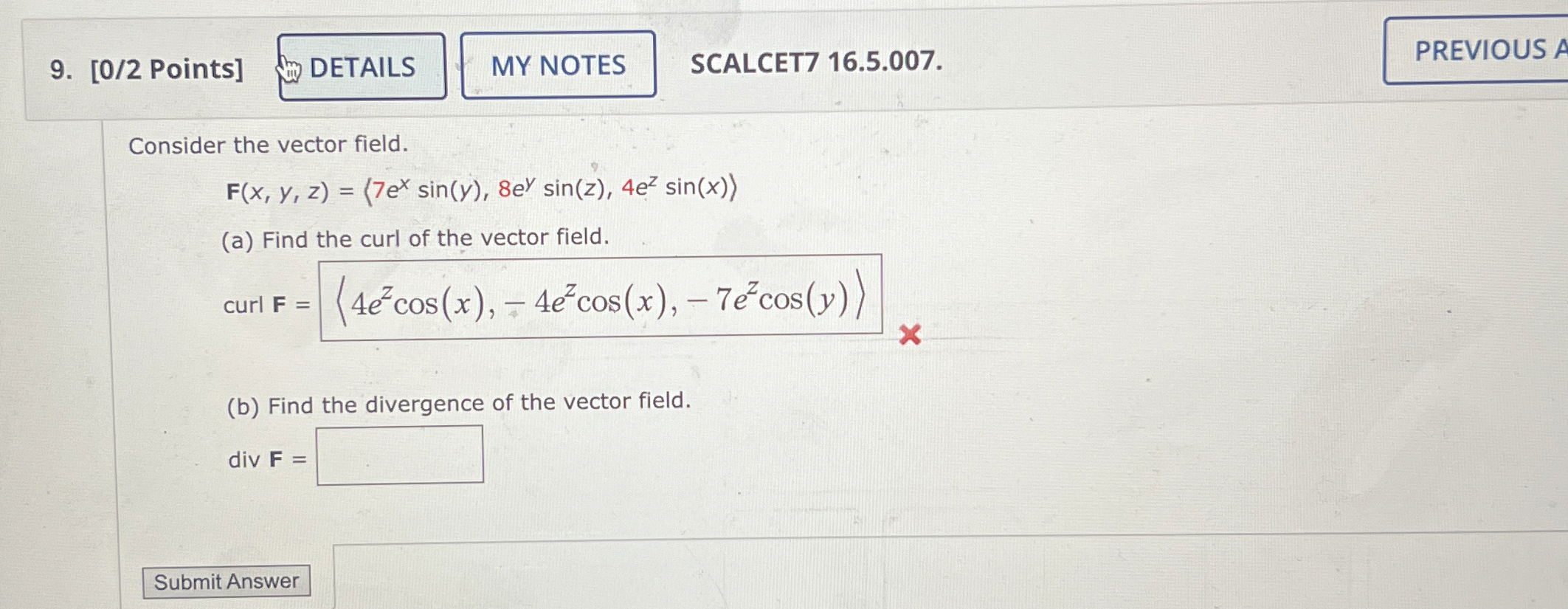Solved Points]SCALCET7 16.5.007.Consider the vector | Chegg.com