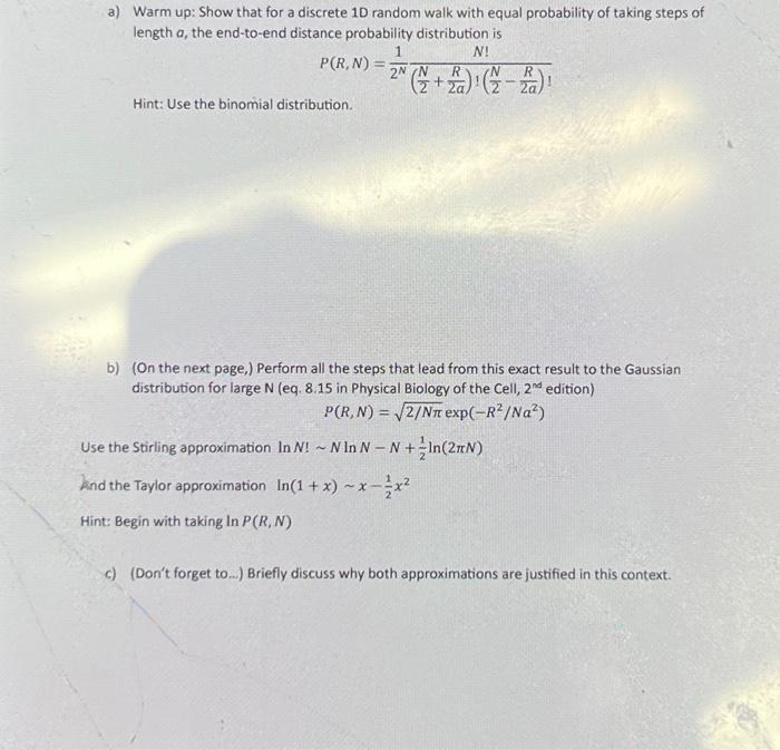 Solved a) Warm up: Show that for a discrete 1D random walk | Chegg.com