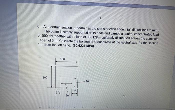 Solved 5 6. At a certain section a beam has the | Chegg.com