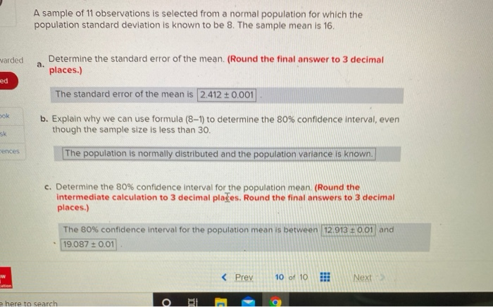 Solved A sample of 11 observations is selected from a normal | Chegg.com