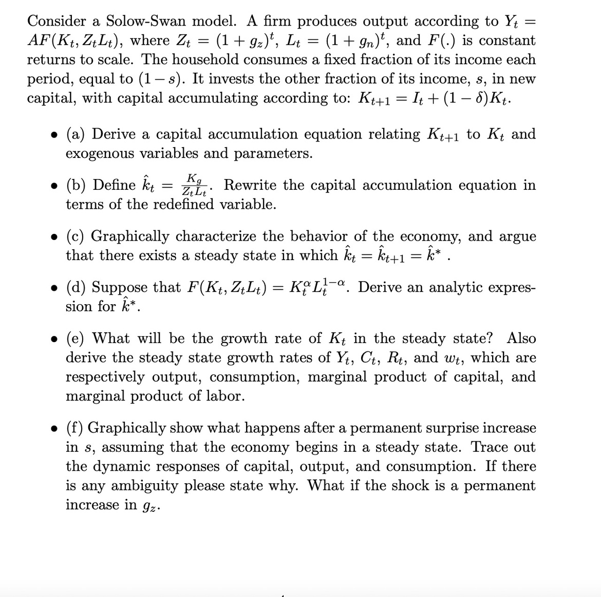 Solved Consider a Solow-Swan model. A firm produces output | Chegg.com