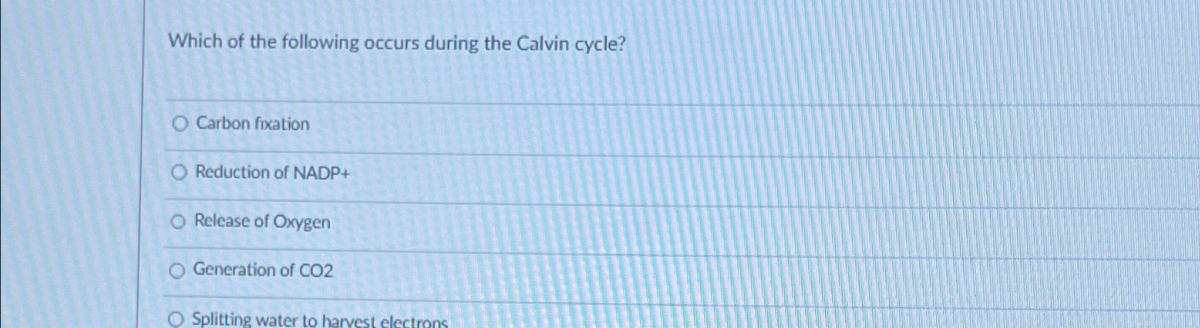 Solved Which of the following occurs during the Calvin | Chegg.com