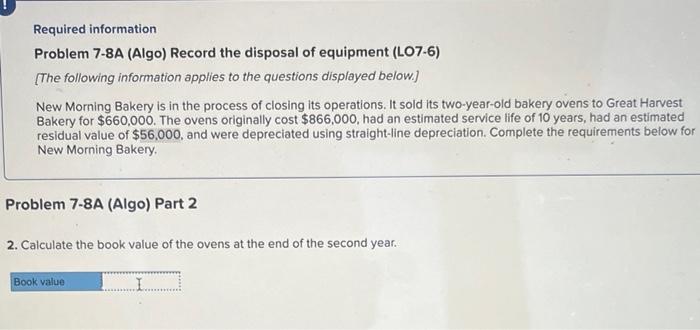 Solved Required information Problem 7-8A (Algo) Record the | Chegg.com