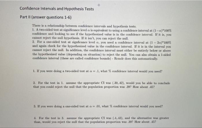 Solved fidence Intervals and Hypothesis Tests II (answer | Chegg.com