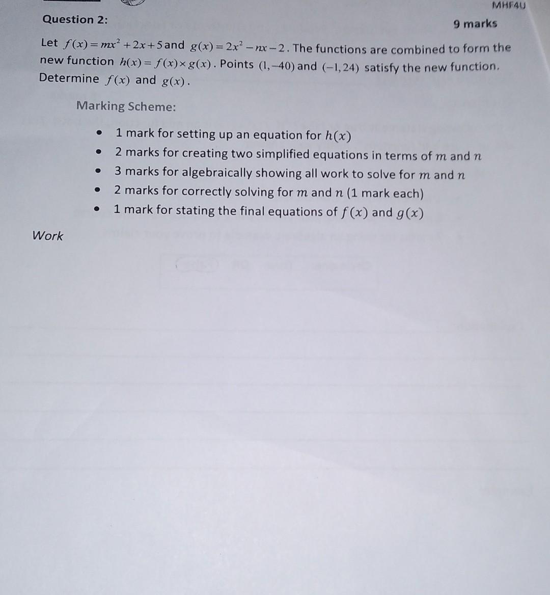 Solved Let f(x)=mx2+2x+5 and g(x)=2x2−nx−2. The functions | Chegg.com