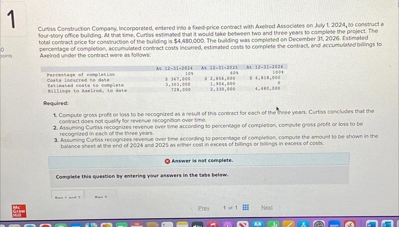 Solved 1Curtiss Construction Company, Incorporated, entered | Chegg.com