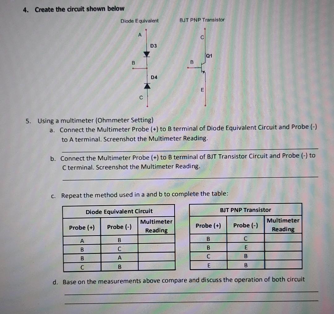 Solved 4. Create the circuit shown below Diode Equivalent | Chegg.com