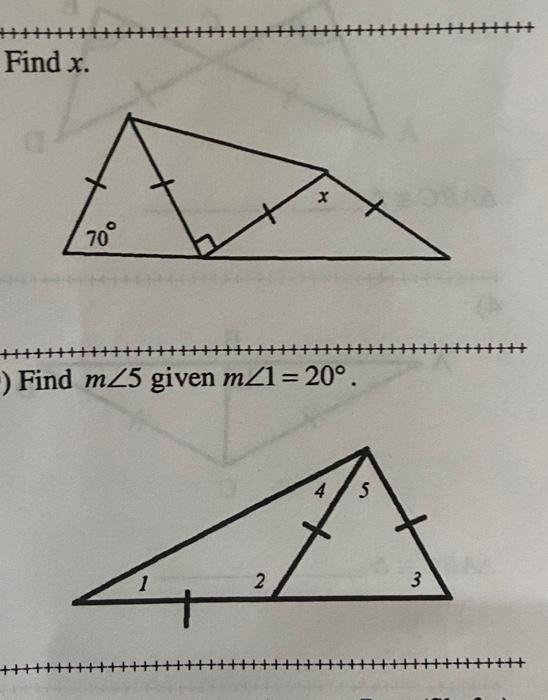 Solved Find x. Find m∠5 given m∠1=20∘. | Chegg.com