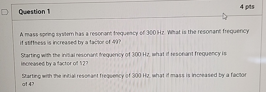 Solved Question 14 ﻿ptsA mass-spring system has a resonant | Chegg.com