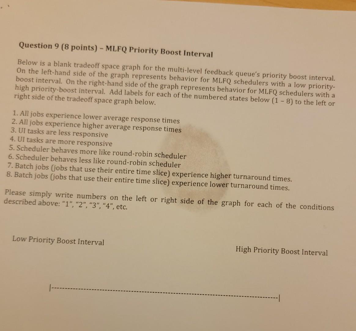 Question 9 (8 points) - MLFQ Priority Boost Interval | Chegg.com