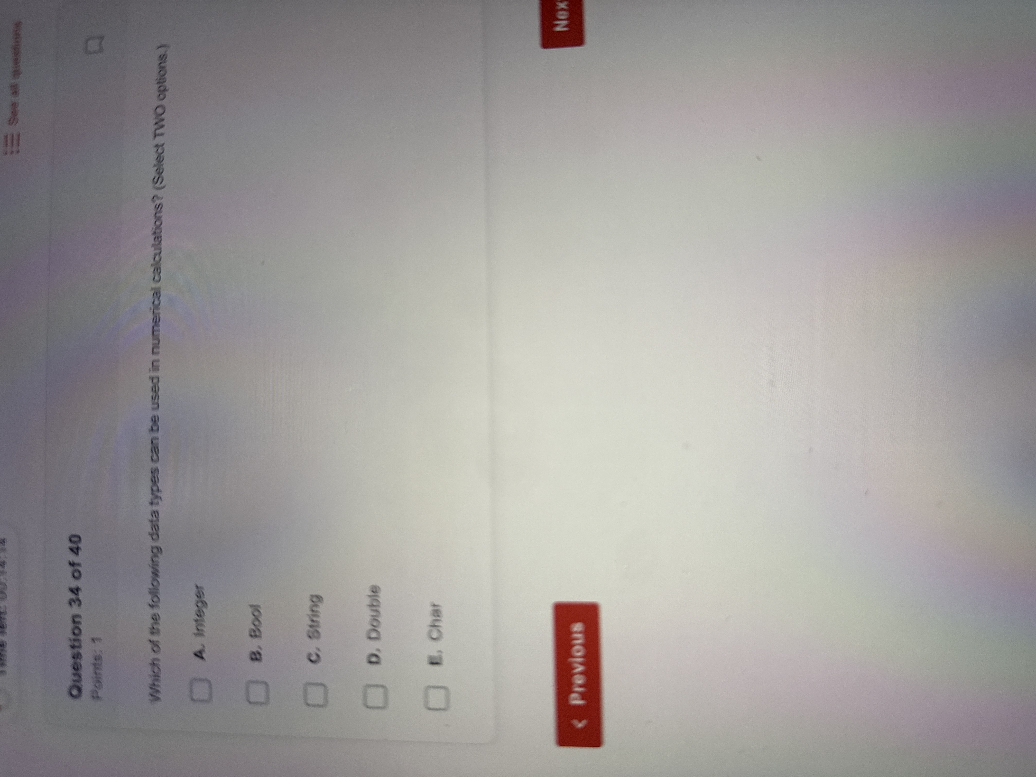 Solved Question 34 ﻿of 40Points: 1Which of the following | Chegg.com