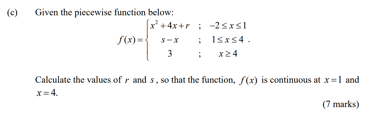Solved (c) ﻿Given the piecewise function | Chegg.com