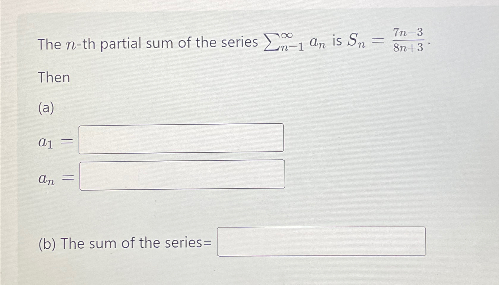 Solved The n-th partial sum of the series ∑n=1∞an ﻿is | Chegg.com