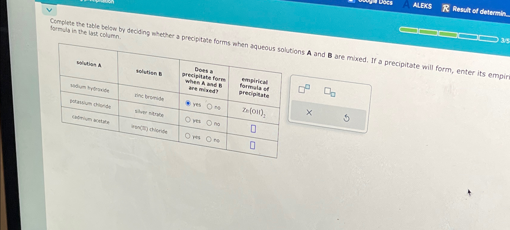 Solved ALEKSR ﻿Result of determin..Complete the table below | Chegg.com