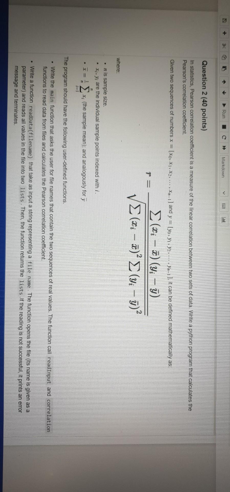 Solved + 00 Run Markdown Question 2 (40 points) In | Chegg.com