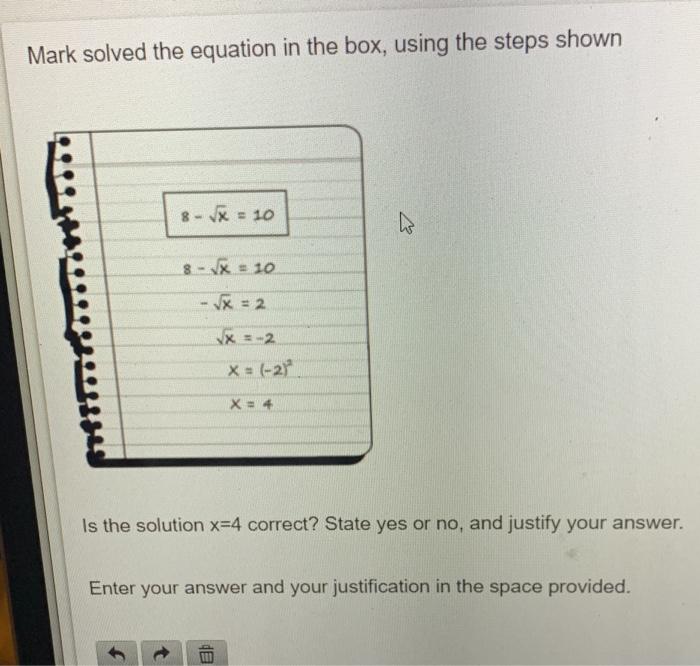 Solved Mark solved the equation in the box, using the steps | Chegg.com