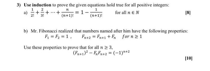 Solved 3) Use induction to prove the given equations hold | Chegg.com