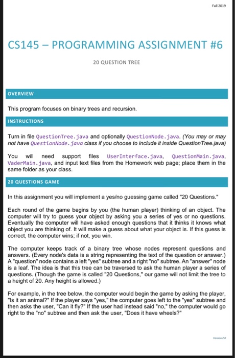 Fall 2019 CS145 - PROGRAMMING ASSIGNMENT #6 20 | Chegg.com