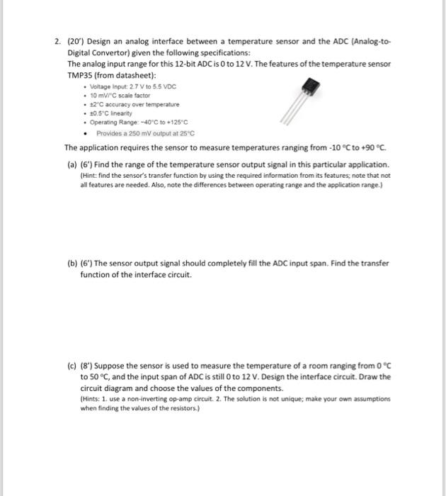 Solved 2. (20′) Design an analog interface between a | Chegg.com