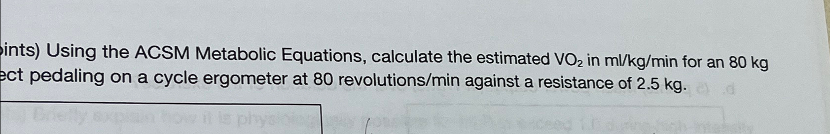ints) ﻿Using the ACSM Metabolic Equations, calculate | Chegg.com