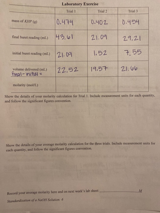 Solved This was a titration experiment:NaOH + KHC8H4O4 --> | Chegg.com