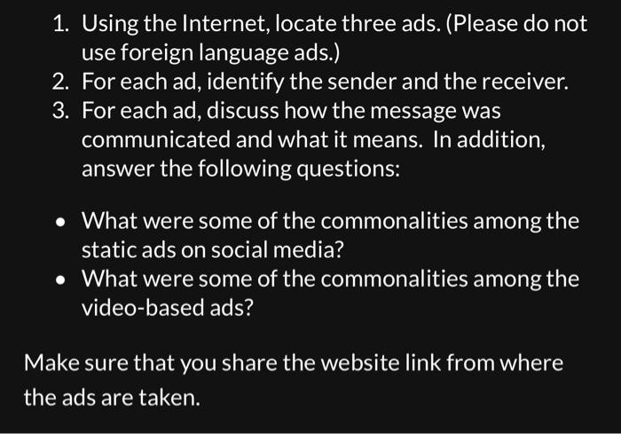 Solved 1. Using the Internet, locate three ads. (Please do | Chegg.com