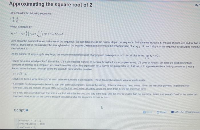Solved Approximating the square root of 2 Let's consider the | Chegg.com