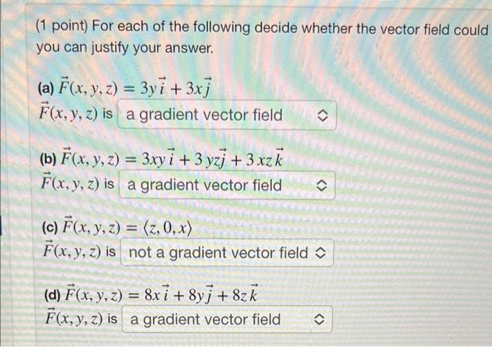 Solved (1 point) For each of the following decide whether | Chegg.com