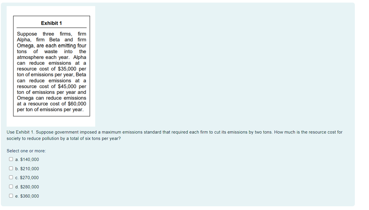 Solved Exhibit 1Suppose three firms, firmAlpha, firm Beta | Chegg.com