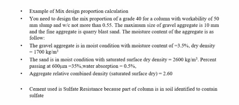 Example of Mix design proportion calculation You need | Chegg.com