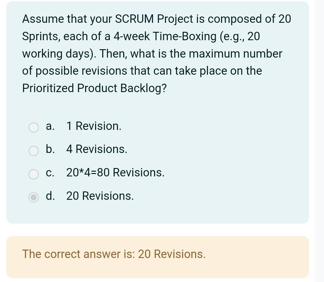 Solved Assume that your SCRUM Project is composed of 20 | Chegg.com