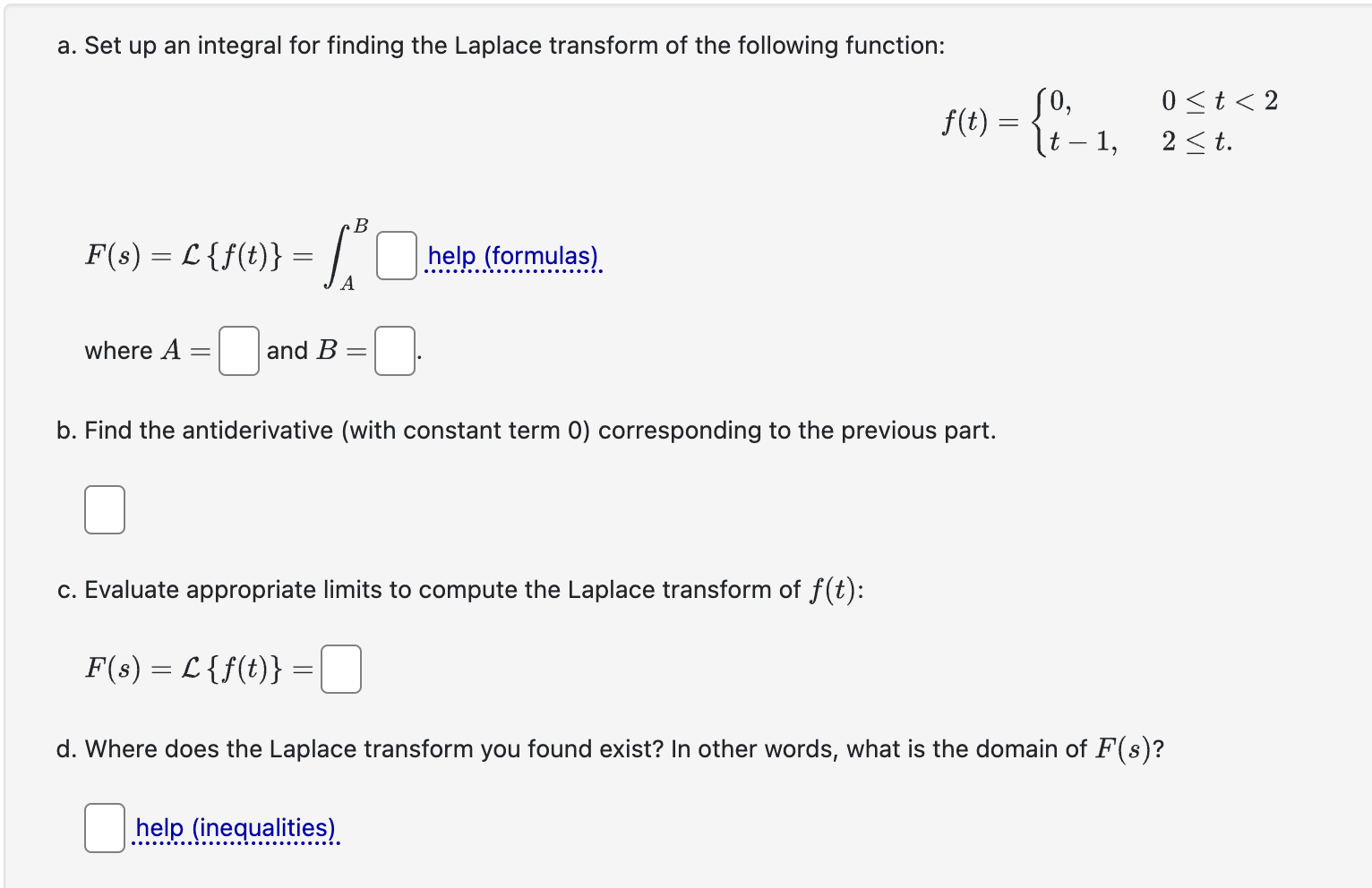 Solved a. ﻿Set up an integral for finding the Laplace | Chegg.com