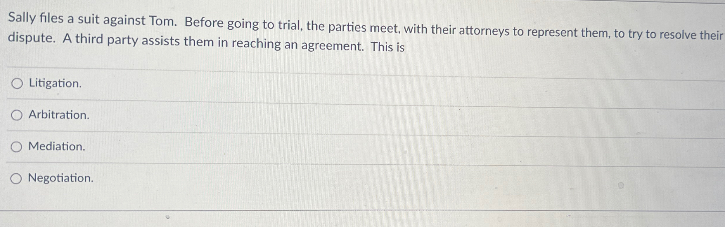 Solved Sally files a suit against Tom. Before going to | Chegg.com