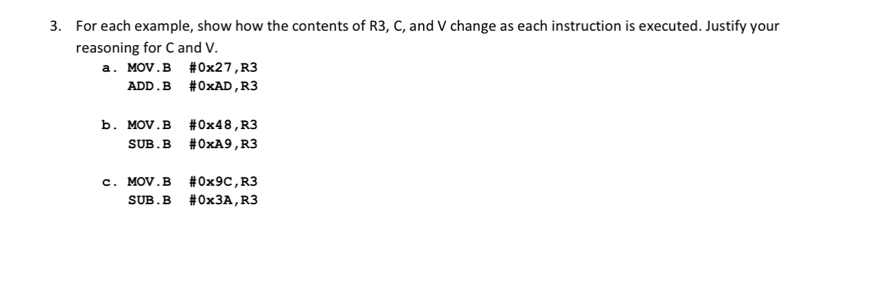 Solved For each example, show how the contents of R3,C, ﻿and | Chegg.com
