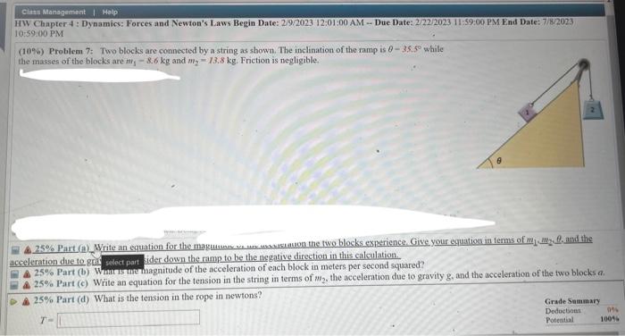 Solved (10\%.) Problem 7: Two blocks are connected by a | Chegg.com