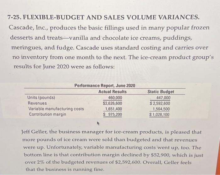 Solved 7-25. FLEXIBLE-BUDGET AND SALES VOLUME VARIANCES. | Chegg.com