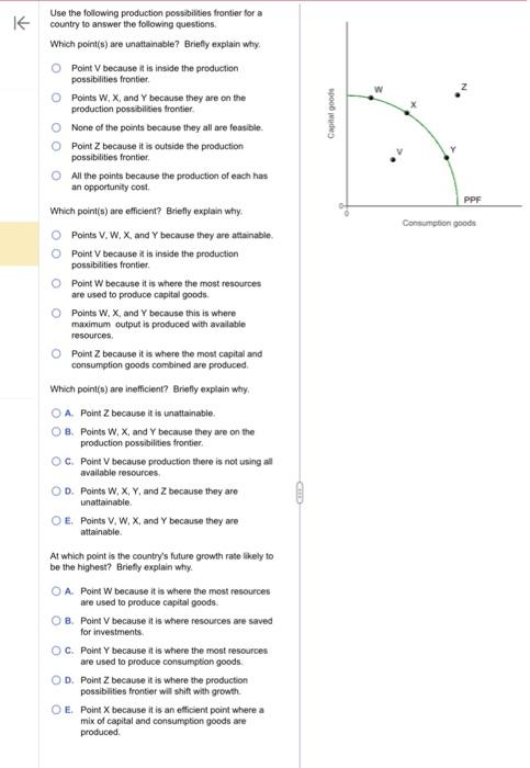 Solved Use the following production pessibilities frontier | Chegg.com