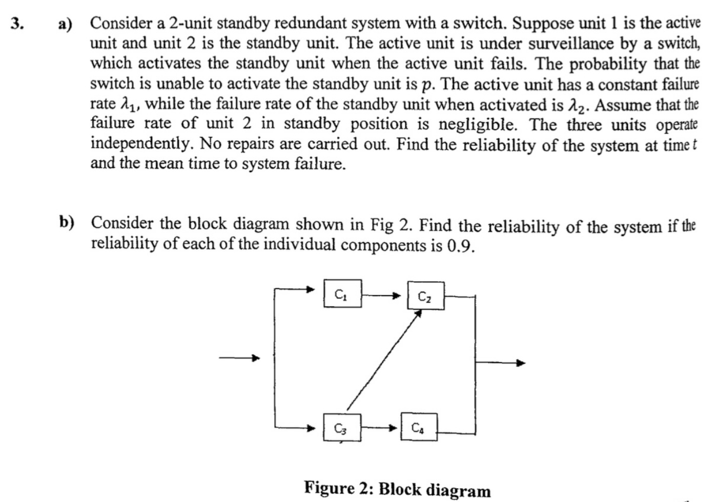 Solved a) ﻿Consider a 2-unit standby redundant system with a | Chegg.com