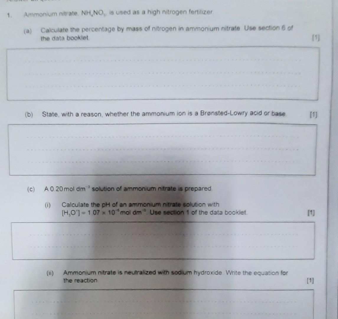 Solved 1. Ammonium nitrate. NH4NO3, is used as a high | Chegg.com