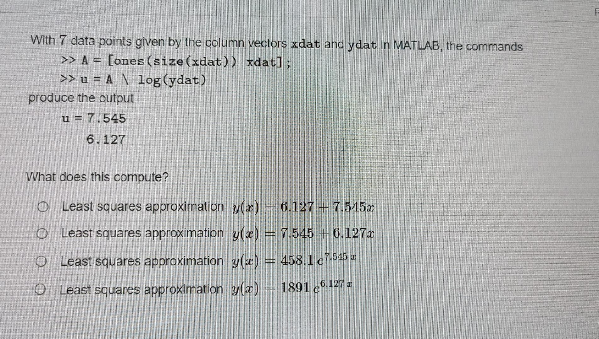 Solved With 7 data points given by the column vectors xdat | Chegg.com