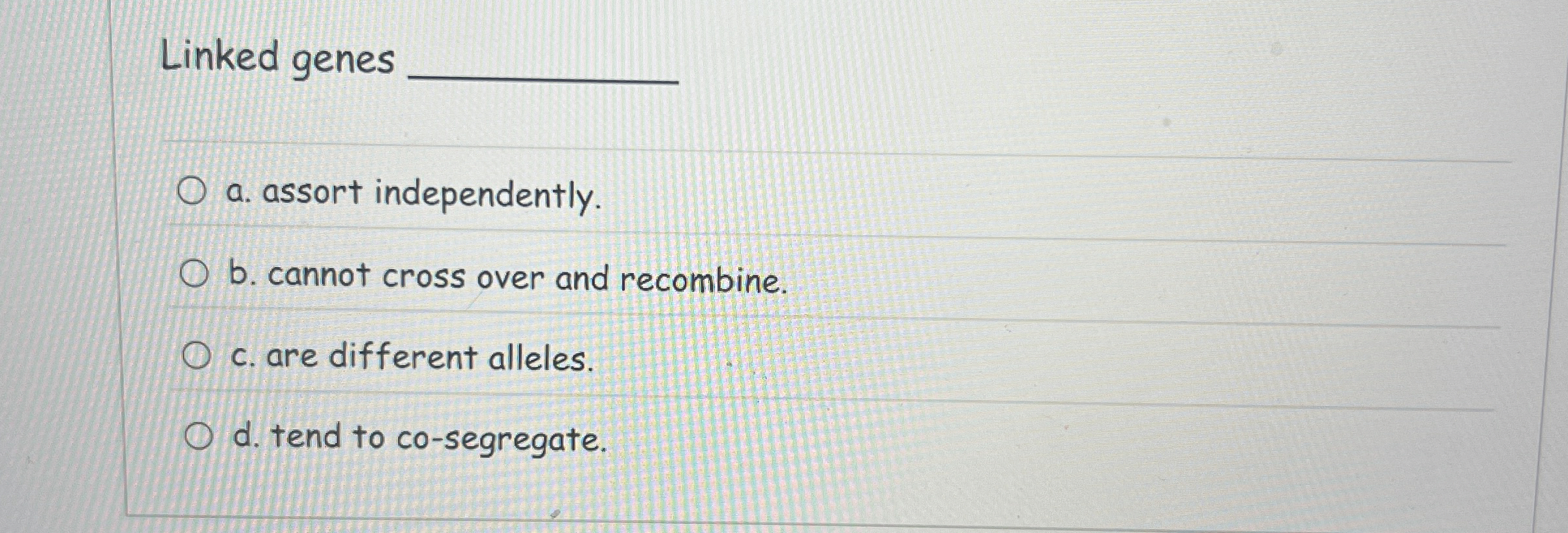 Solved Linked genesa. ﻿assort independently.b. ﻿cannot cross | Chegg.com