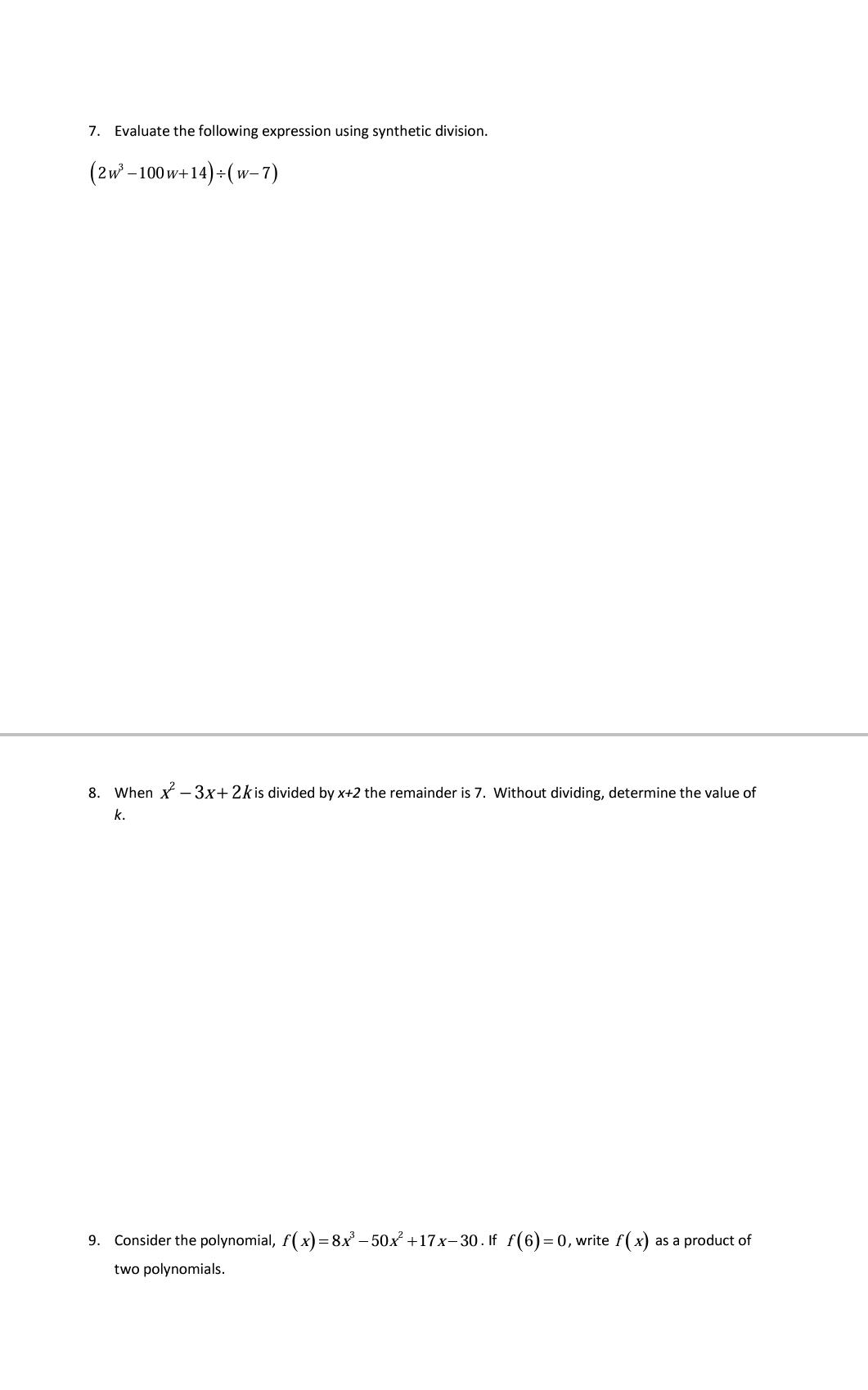 Solved Evaluate the following expression using synthetic | Chegg.com