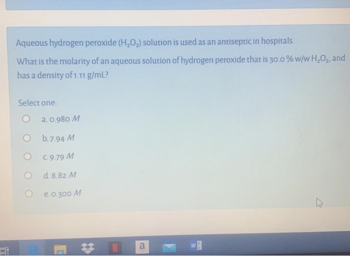 Solved Aqueous hydrogen peroxide (H202) solution is used as | Chegg.com